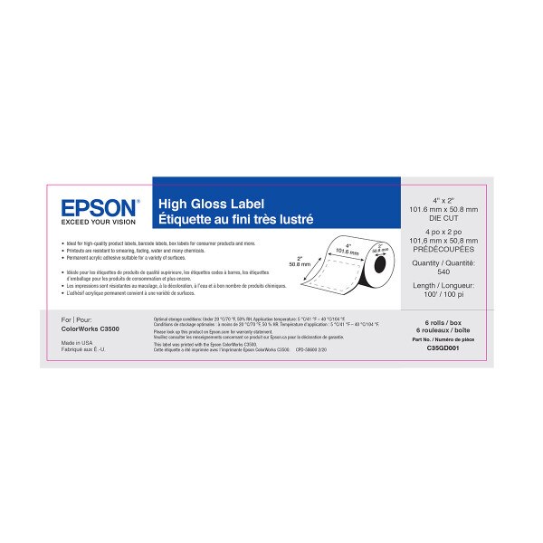 Epson ColorWorks High Gloss Label, 4" x 3" Die Cut, 380 Labels/Roll