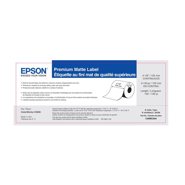 Epson ColorWorks Premium Matte Label, 4-1/8" x 105' Continuous Label