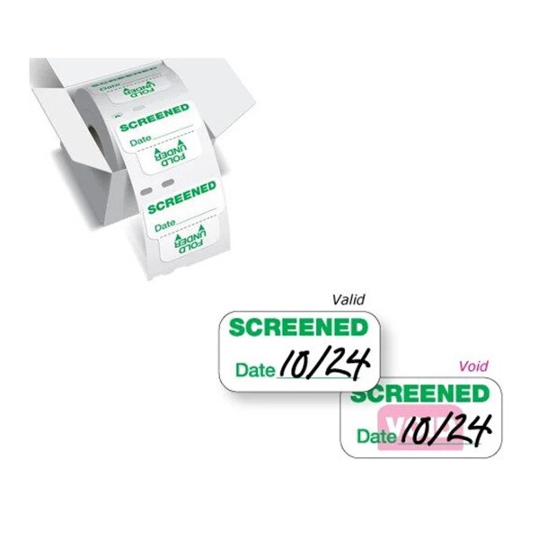 Tab-Expiring "Screened" Labels with Date, Green, 2 1/4" x 1"