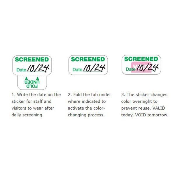 Tab-Expiring "Screened" Labels with Date, Green, 2 1/4" x 1"